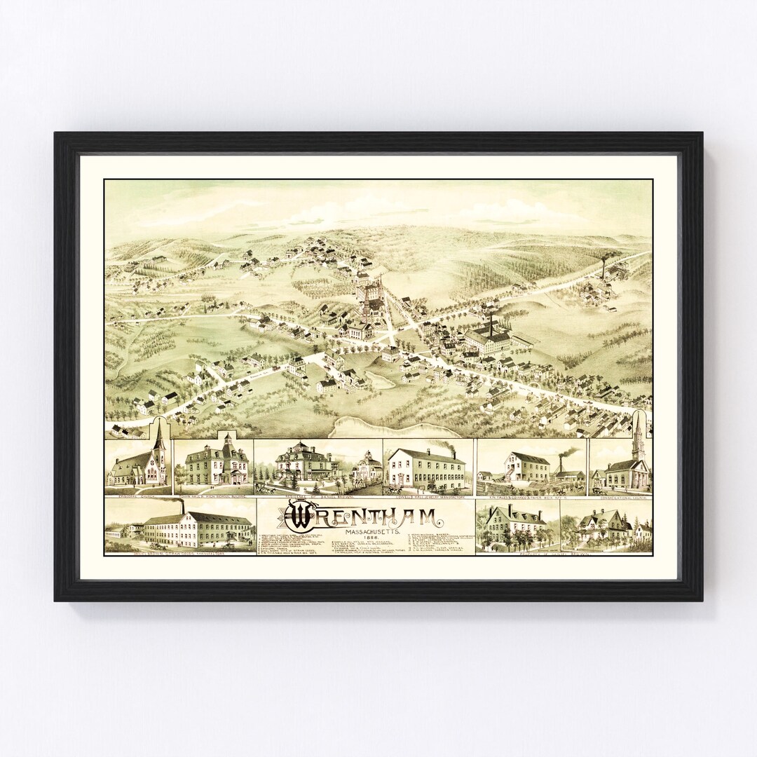Wrentham Map 1888 - Old Map of Wrentham Massachusetts Art Vintage Print ...
