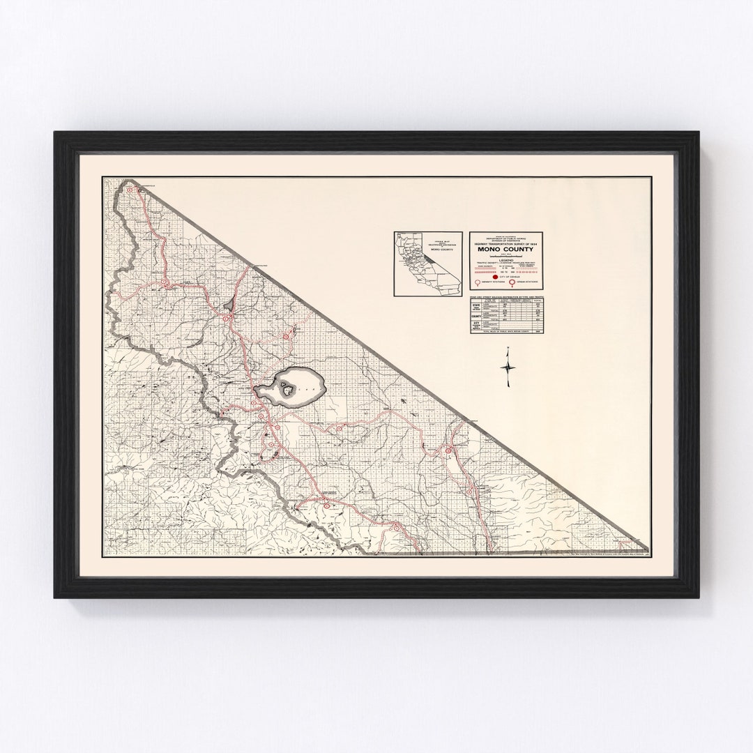 Mono County CA Map 1935 Old Map of California Art Vintage Print Framed ...