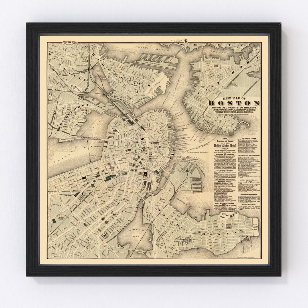 Boston Map 1884 - Old Map of Boston Massachusetts Art Vintage Print ...