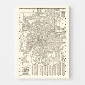 Spokane Map 1920 - Old Map of Spokane Washington Art Vintage Print ...