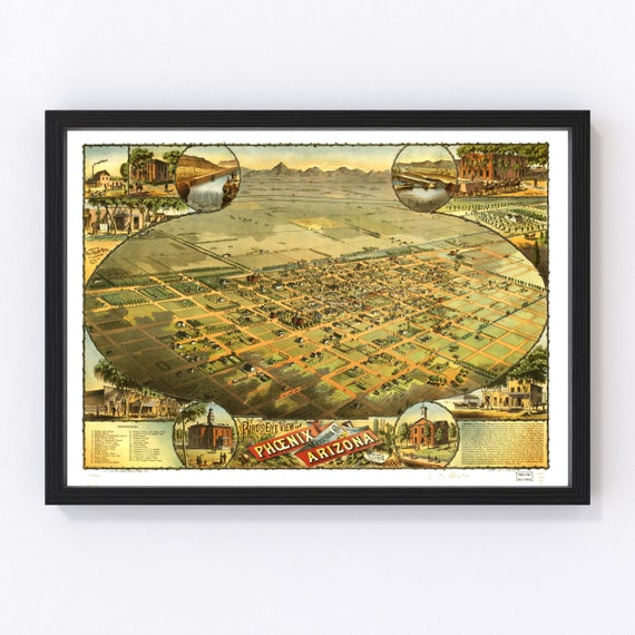 Phoenix Map 1885 Old Map of Phoenix Arizona Art Vintage - Etsy