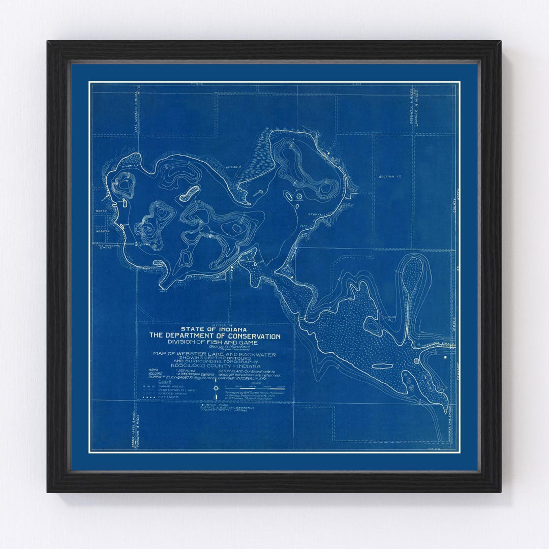Webster Lake Map 1922 Old Map of Webster Lake Art Vintage Print Framed ...