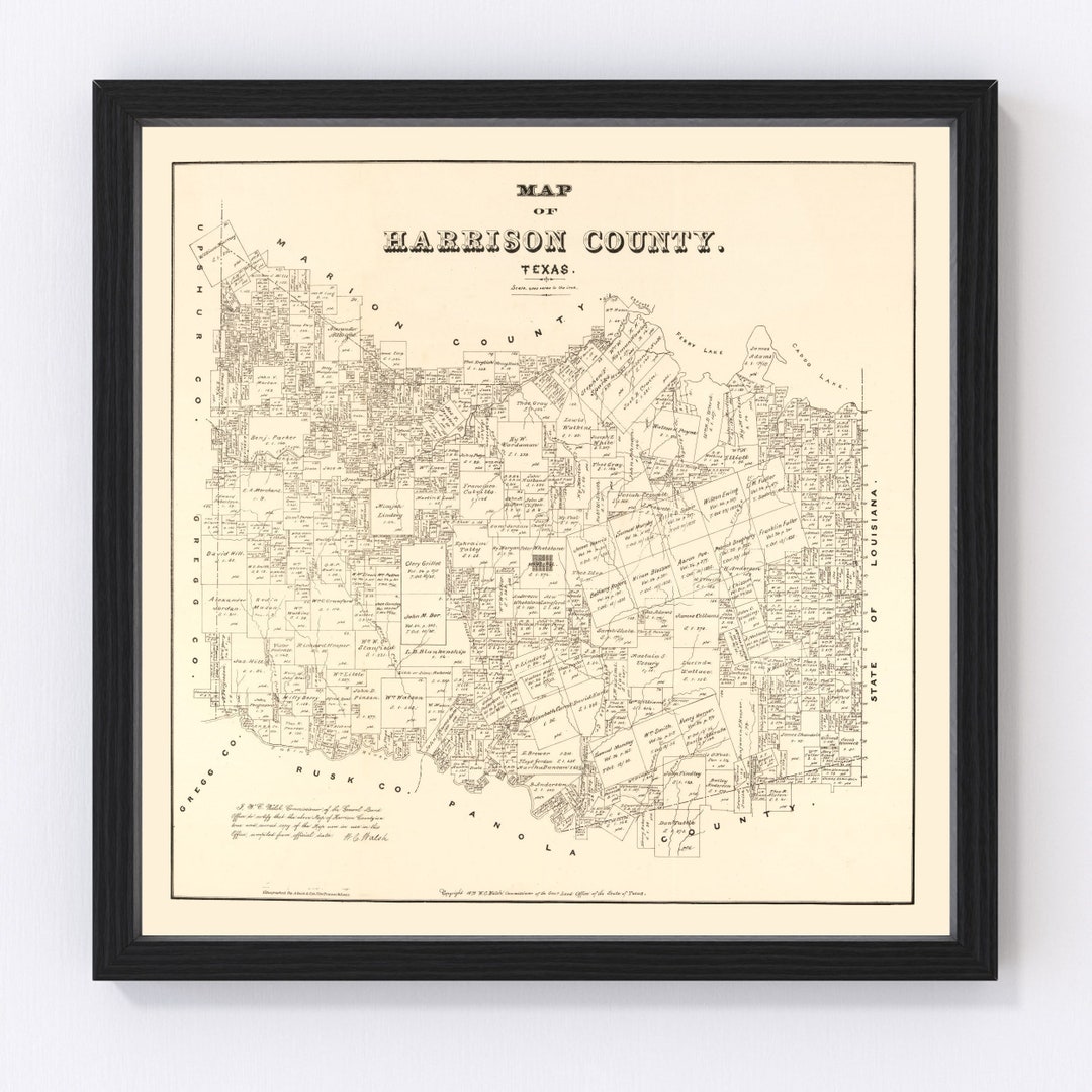 Harrison County Texas Map 1879 Old Map of Harrison County Texas Art ...