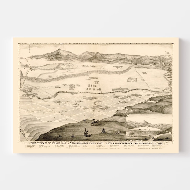 Redlands Map 1882, Vintage Redlands Map, Old Redlands California Art ...