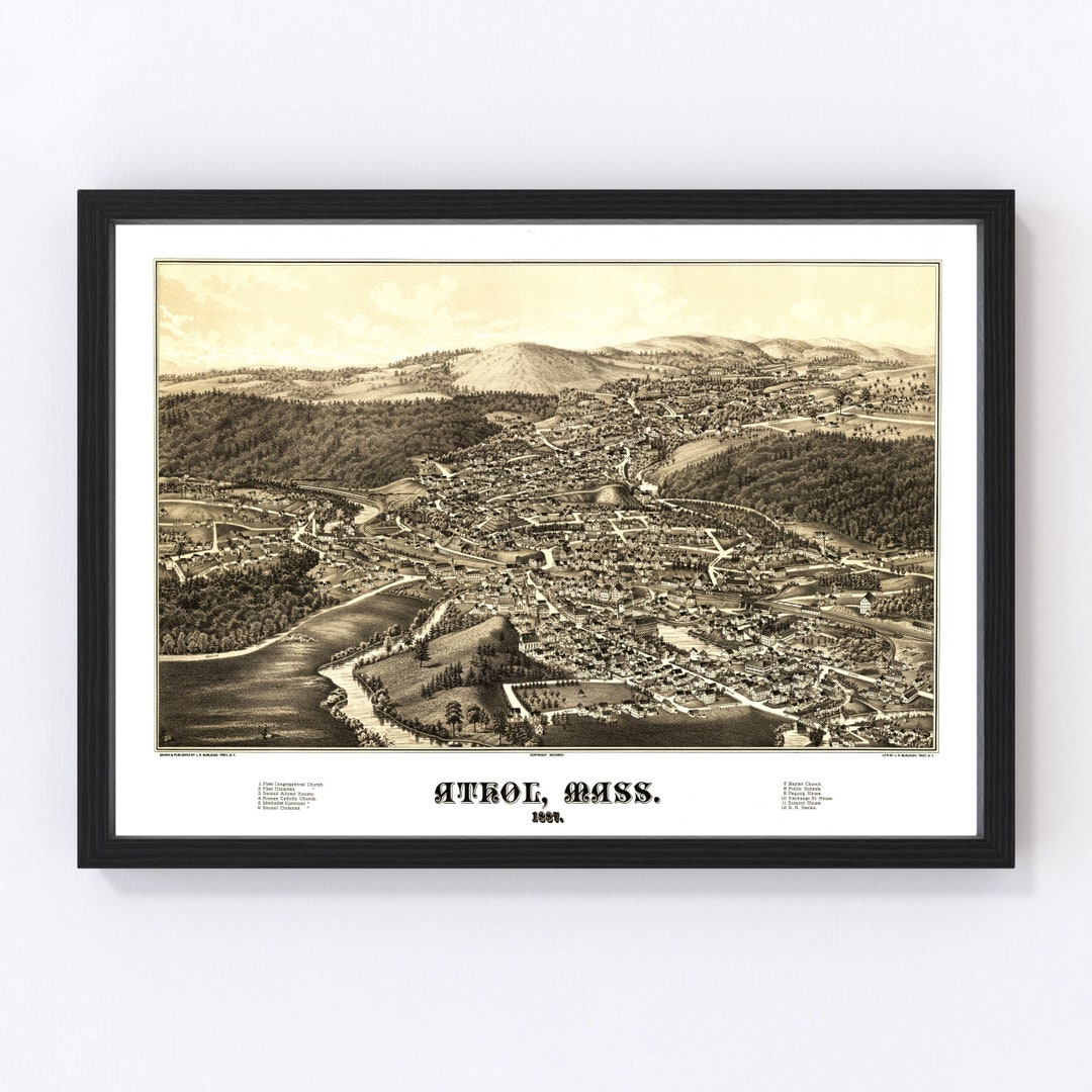 Athol Map 1887, Vintage Athol Map, Old Athol Massachusetts Art, Wall ...