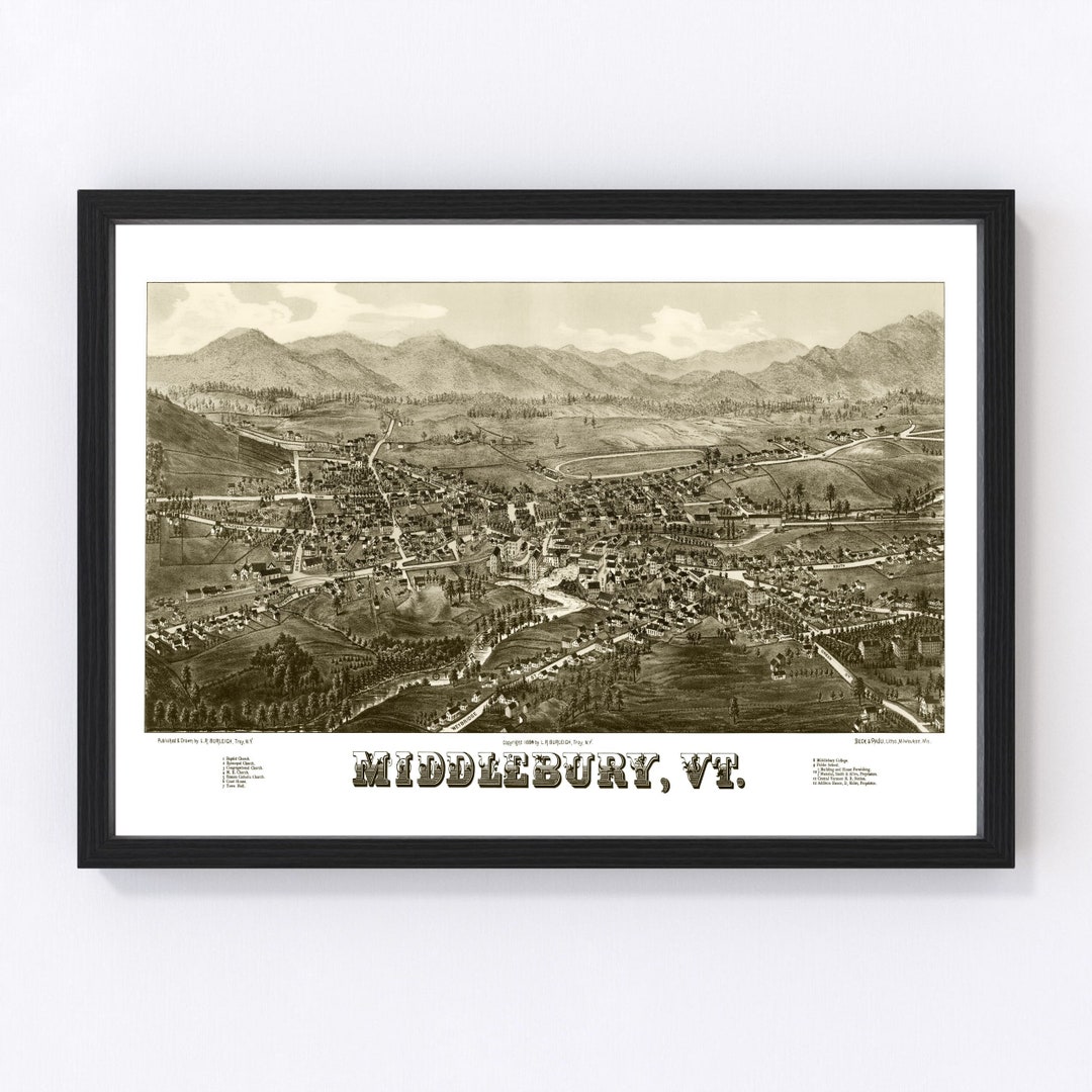 Middlebury Map 1886, Vintage Middlebury Map, Old Middlebury Vermont Art ...