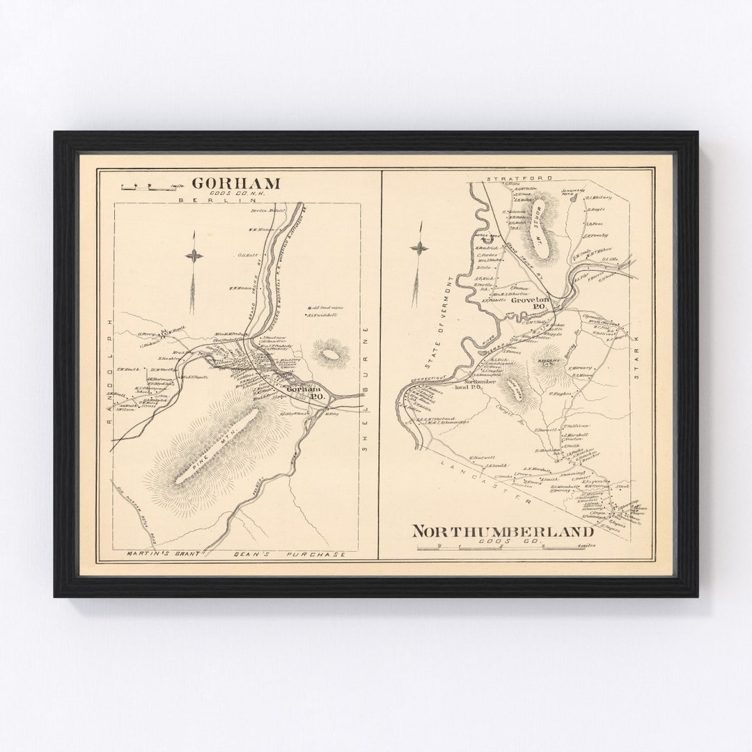 Gorham Map 1892, Vintage Gorham Map, Old Gorham New Hampshire Art, Wall ...