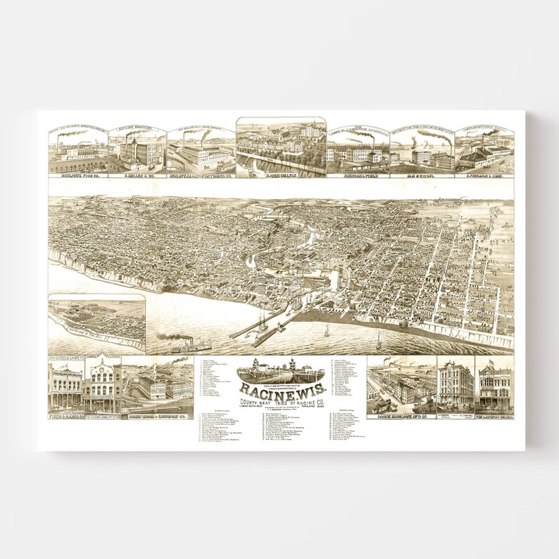Racine Map 1883 Old Map of Racine Wisconsin Art Vintage - Etsy
