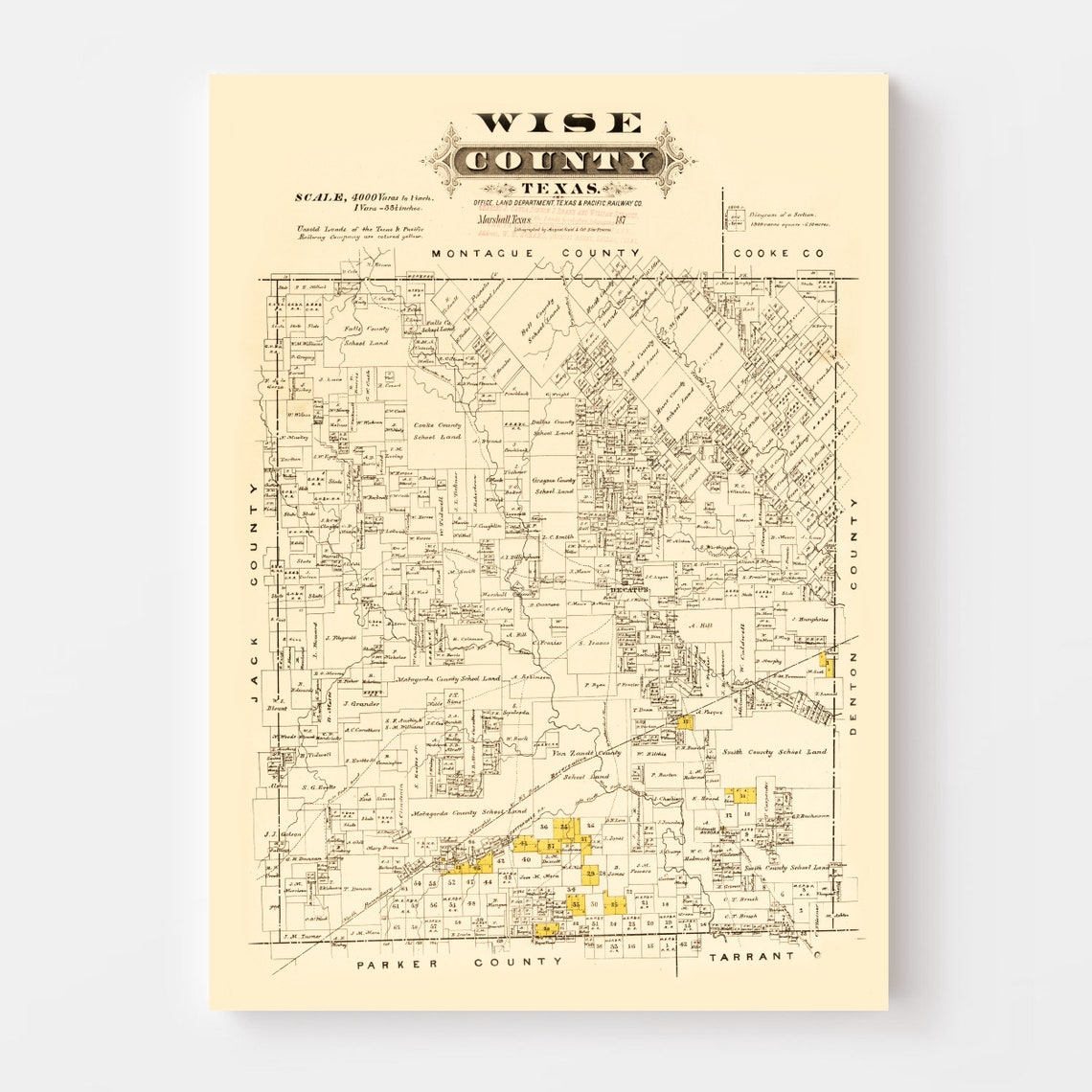Wise County Map 1870, Vintage Wise County Map, Old Wise County Texas ...