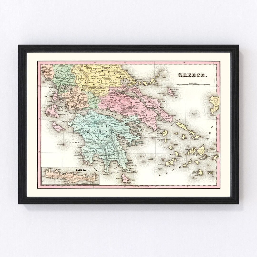 Greece Map 1842, Vintage Greece Map, Old Greece Art, Wall Art Gift for ...