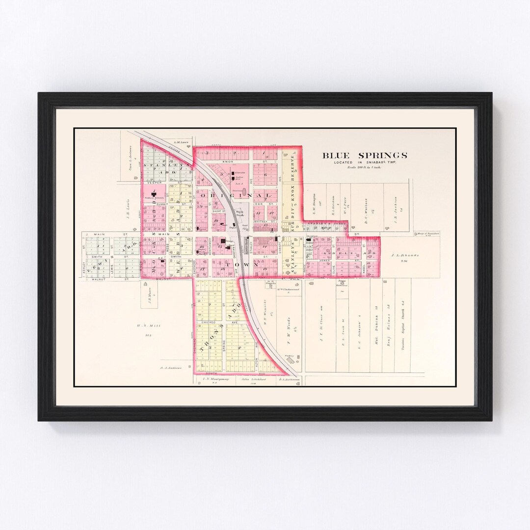 Blue Springs Map 1904 Old Map of Blue Springs Missouri Art Vintage ...