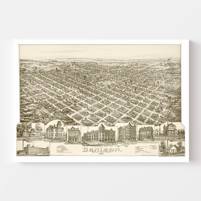 Denison Map 1891 Old Map of Denison Texas Art Vintage Print - Etsy