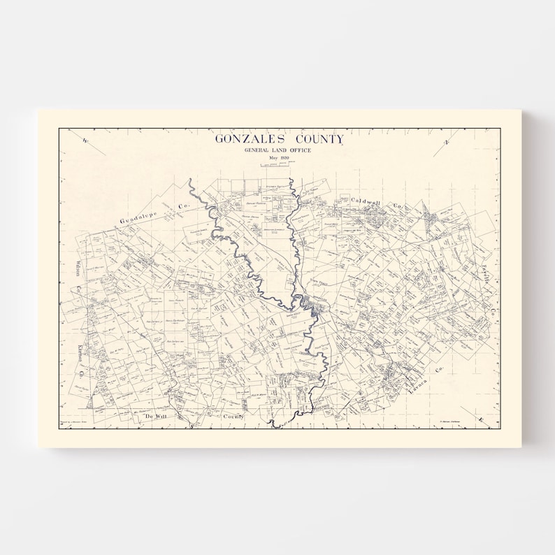 Gonzales County Map 1920, Vintage Gonzales County Map, Old Gonzales ...