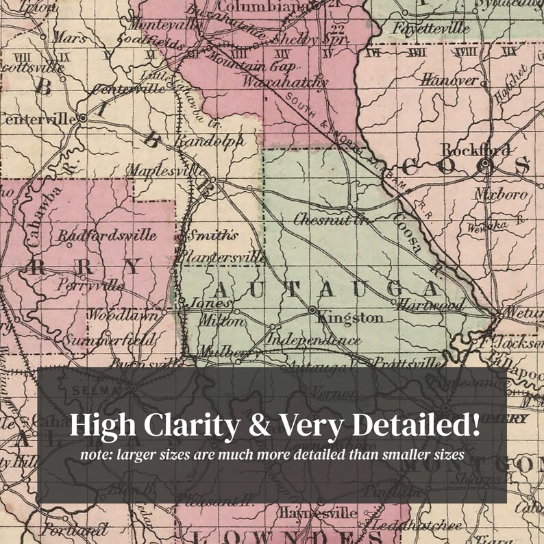 Alabama Map 1861 Old Map of Alabama Art Vintage Print Framed - Etsy