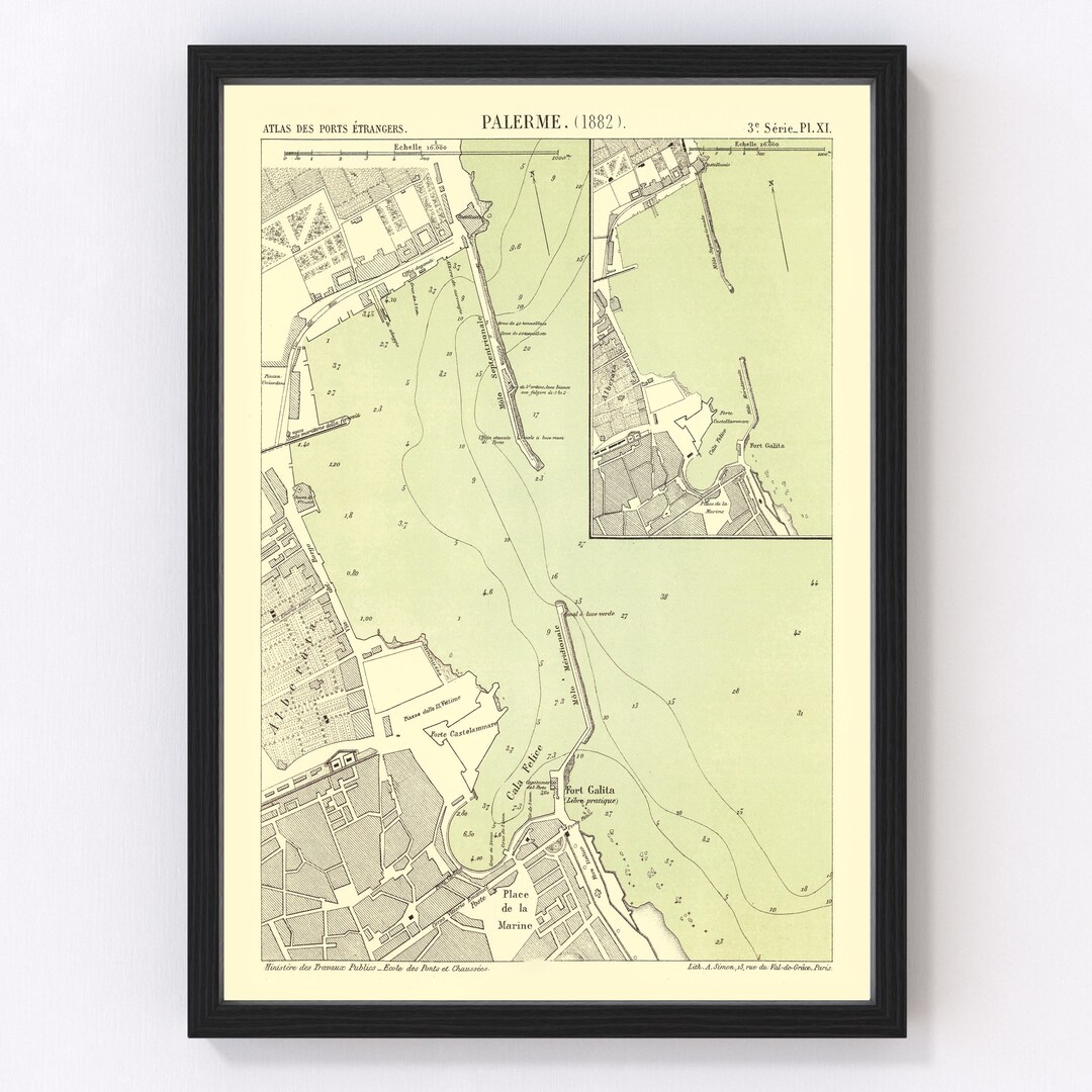 Palermo Map 1882, Vintage Palermo Map, Old Palermo Art, Wall Art Gift ...
