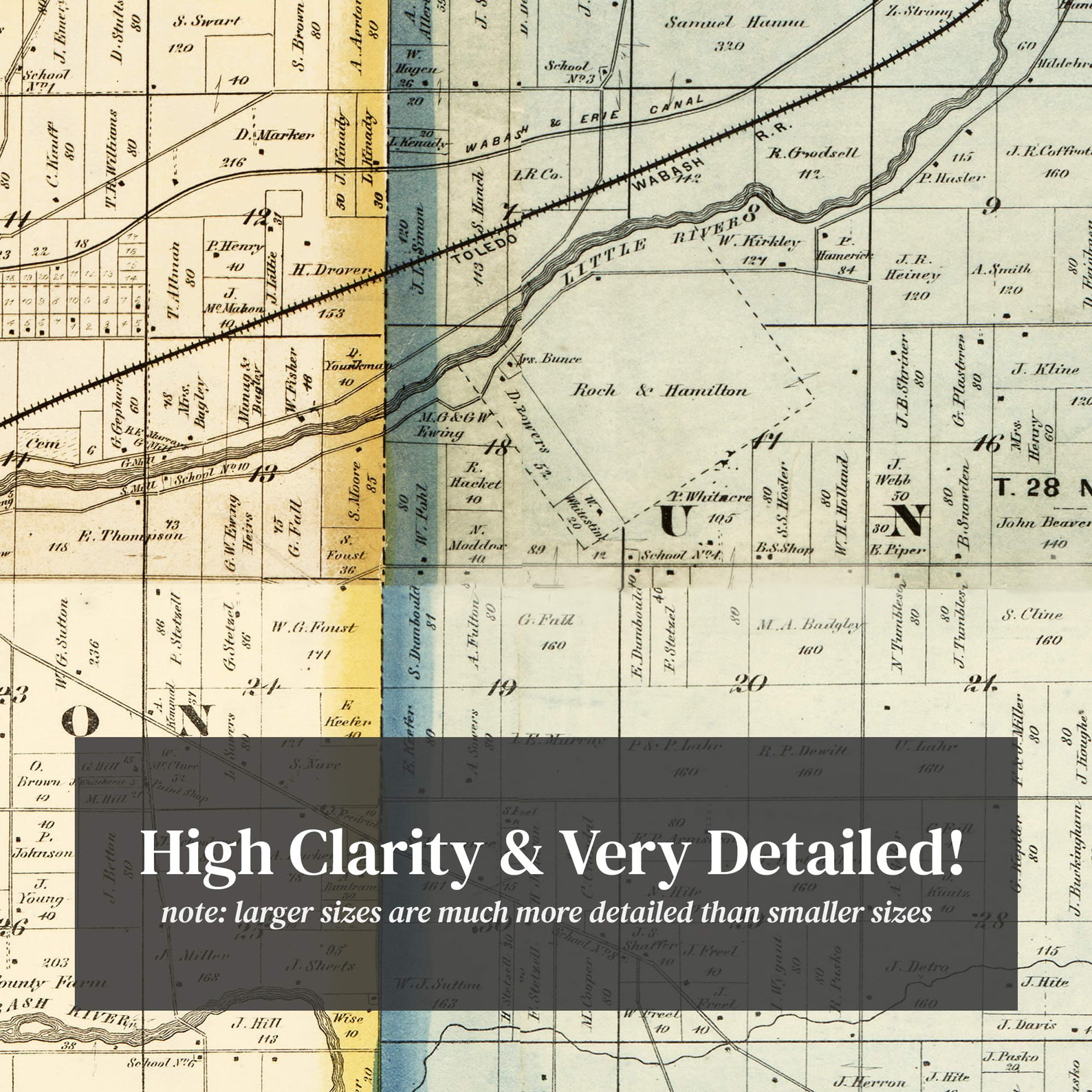 Huntington County Map 1866, Vintage Huntington County Map, Old ...
