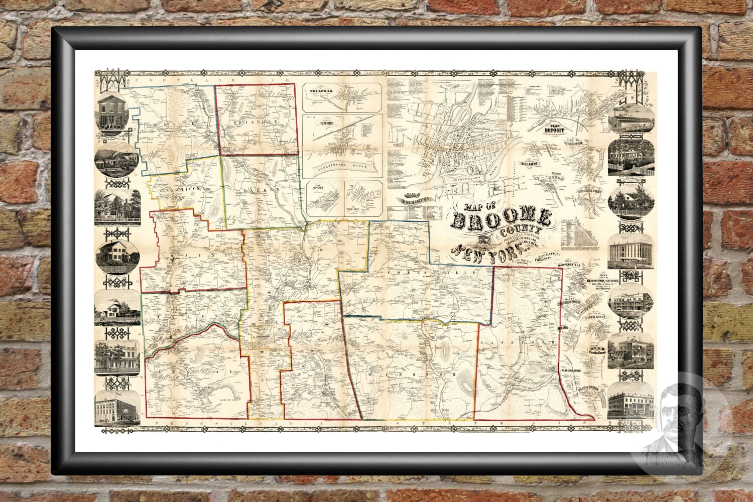 Vintage Broome County Map 1855 Old Map of Broome County New | Etsy