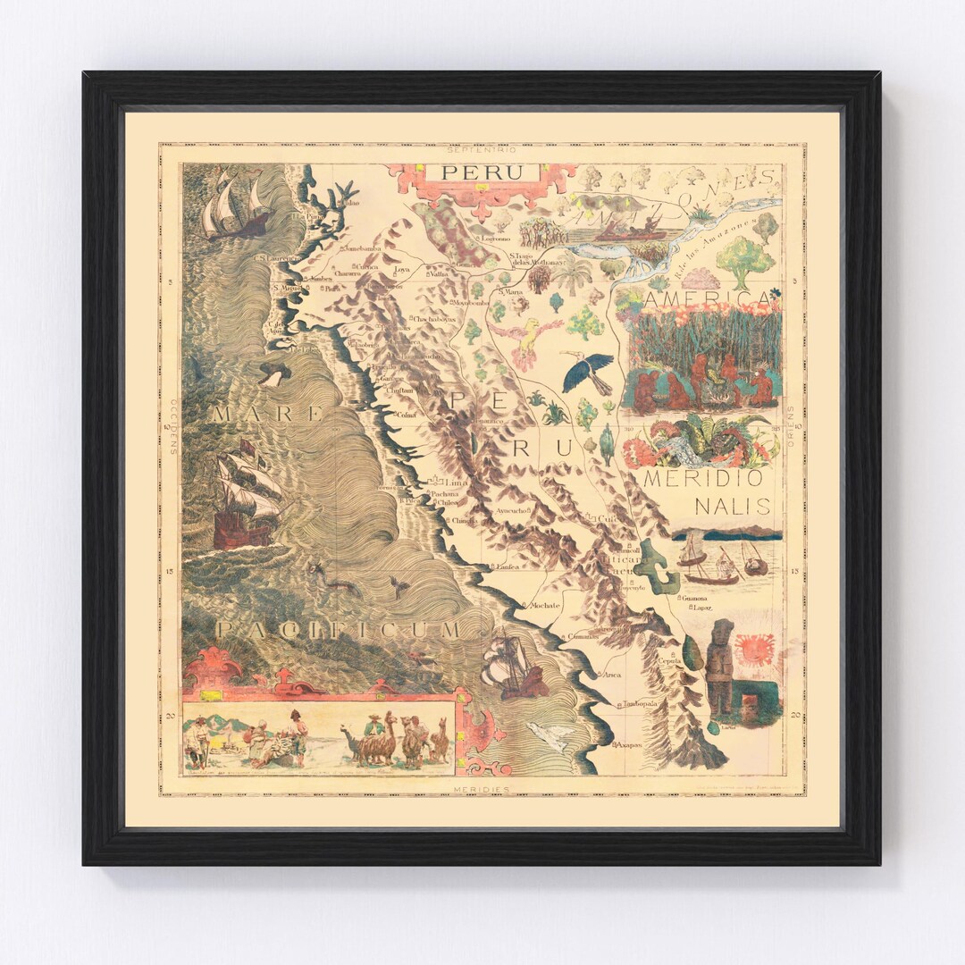 Peru Map 1947, Vintage Peru Map, Old Peru Art, Wall Art Gift for Peru ...