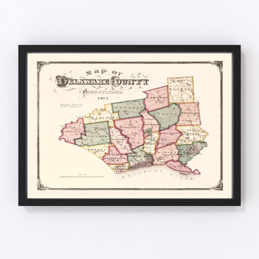 Delaware County Map 1875, Vintage Delaware County Map, Old Delaware ...
