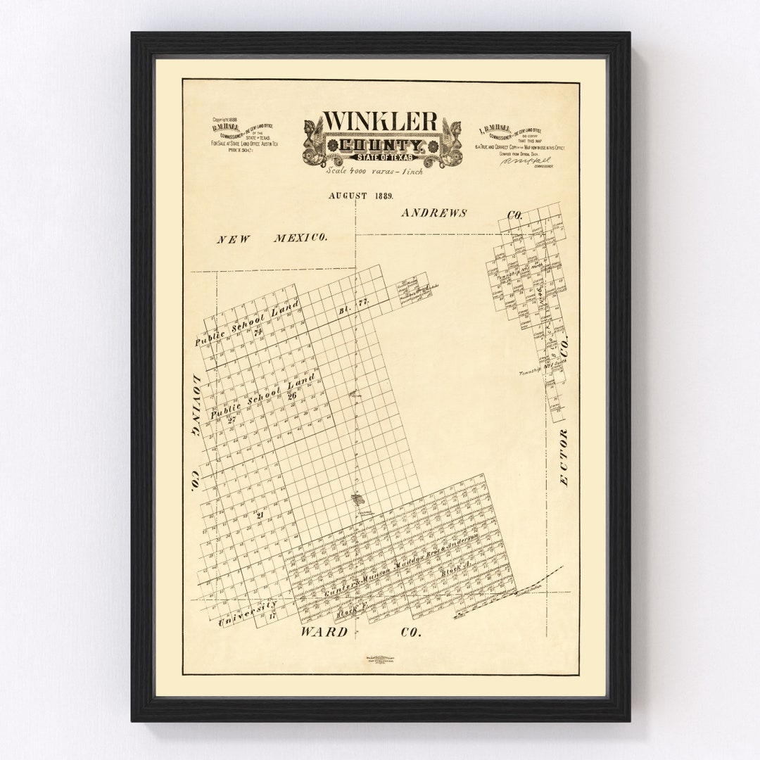 Winkler County Map 1888, Vintage Winkler County Map, Old Winkler County ...