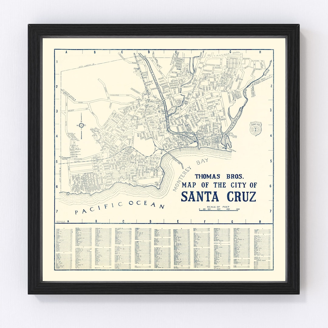 Santa Cruz Map 1920 Old Map of Santa Cruz California Art Vintage Print ...