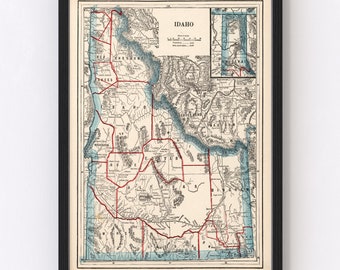 Map of 1891 Idaho / New Poster Print Wall Art 12x18 20x30 24x36 ...