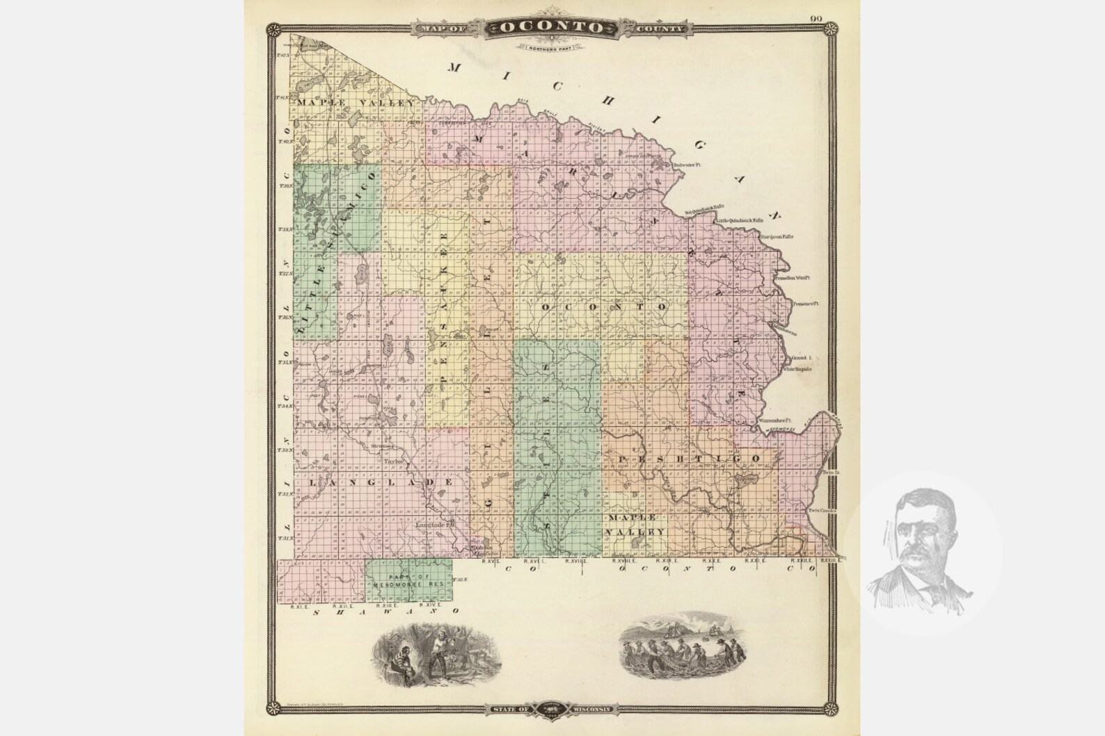 Vintage Oconto County Wi Map 1878 Old Wisconsin Map Etsy