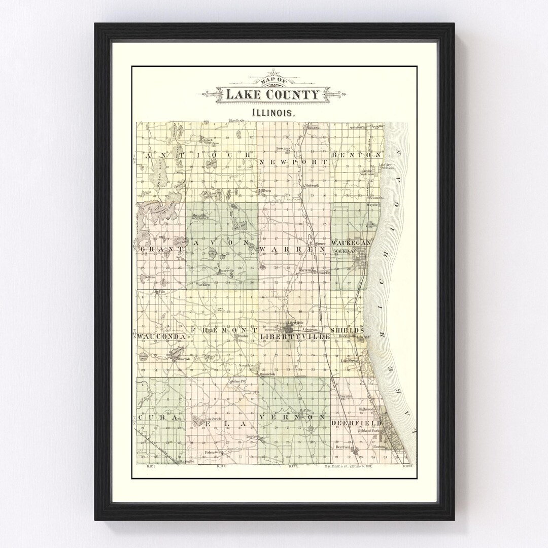Lake County Map 1885, Vintage Lake County Map, Old Lake County Illinois ...