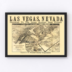 Las Vegas Map 1932, Vintage Las Vegas Map, Old Las Vegas Nevada Art ...