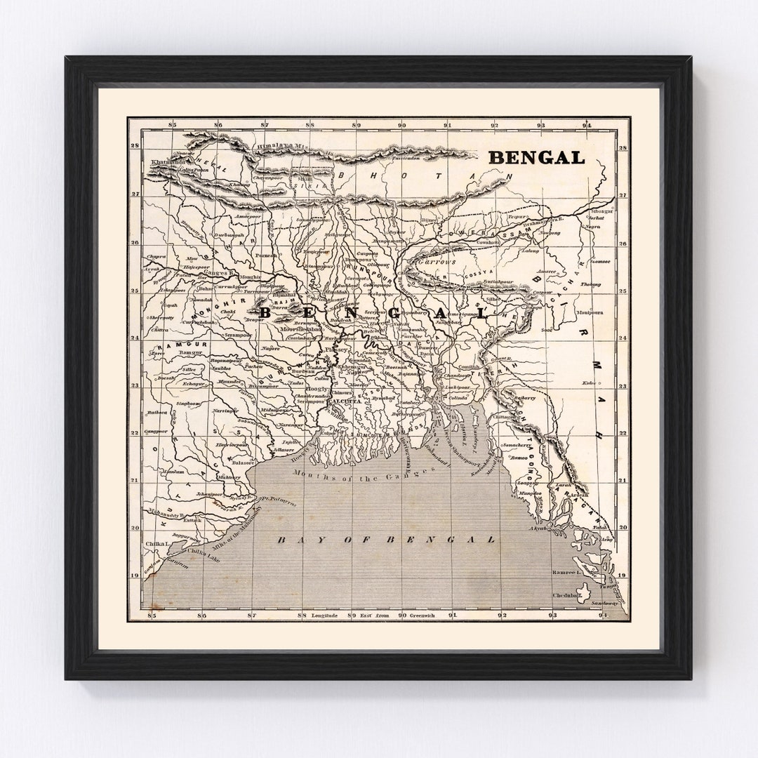 Bengal Map 1848 Old Map of Bengal India Art Vintage Print Framed Wall ...