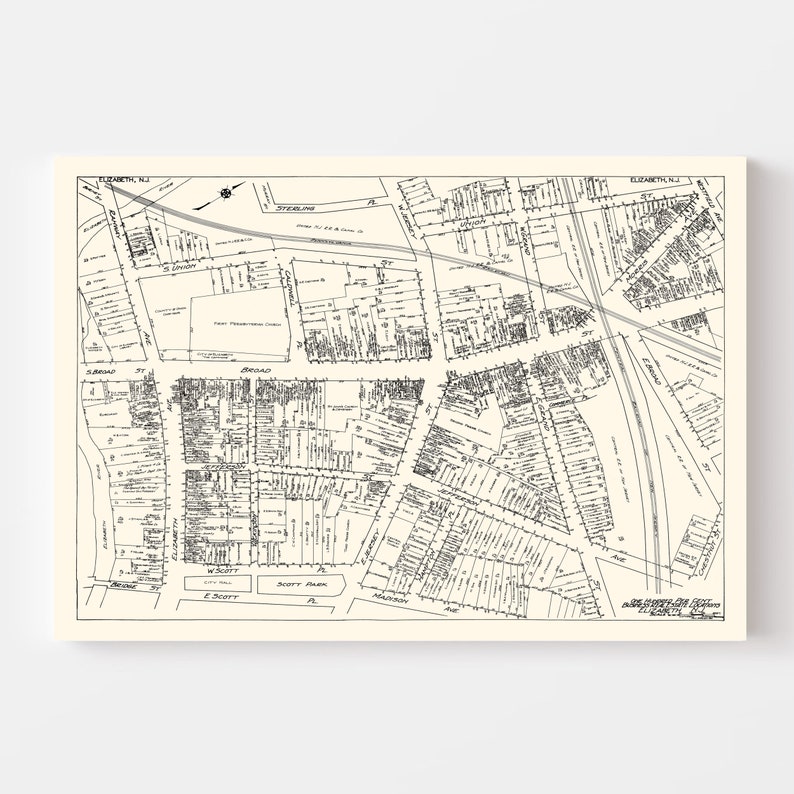 Elizabeth Map 1929, Vintage Elizabeth Map, Old Elizabeth New Jersey Art ...