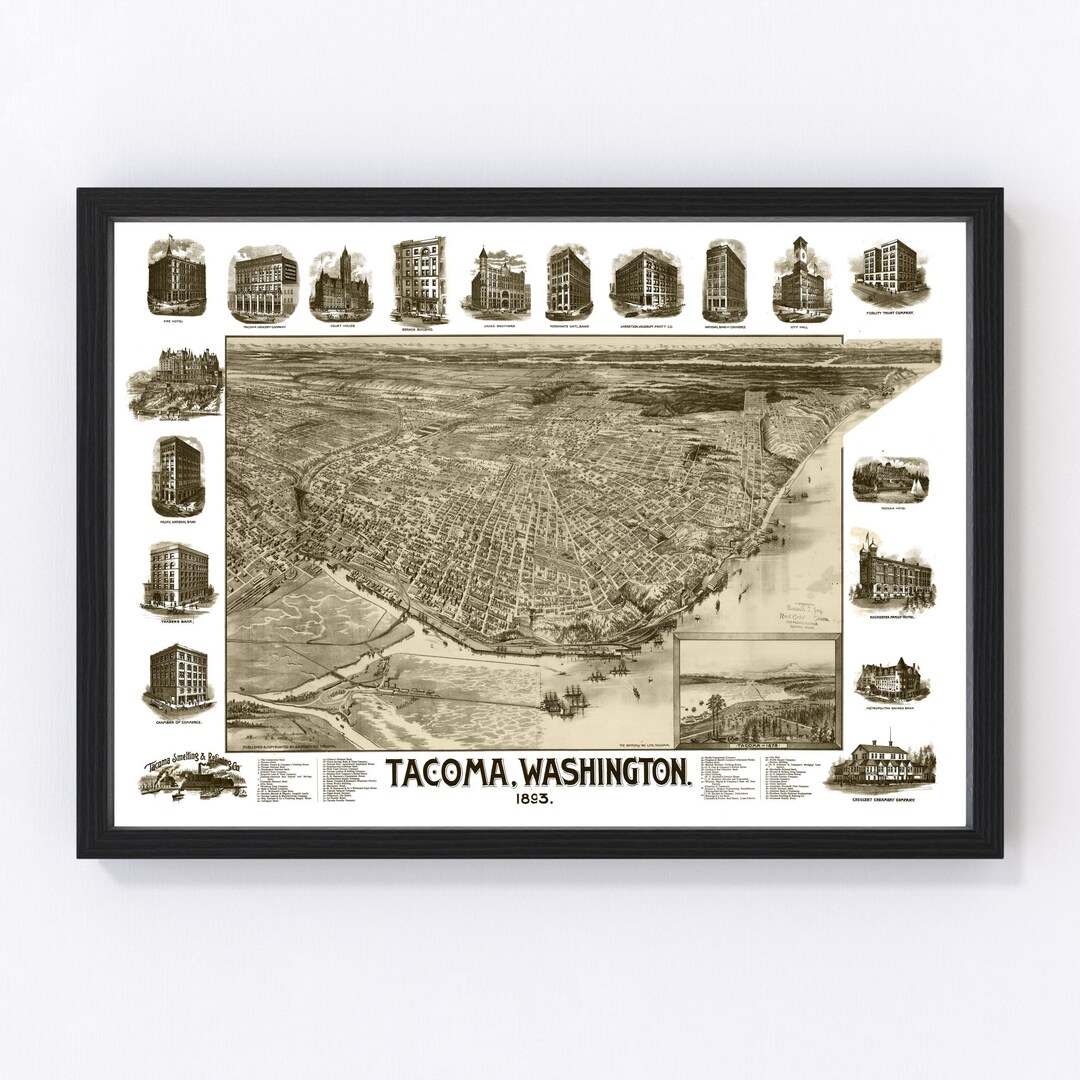 Tacoma Map 1893, Vintage Tacoma Map, Old Tacoma Washington Art, Wall ...