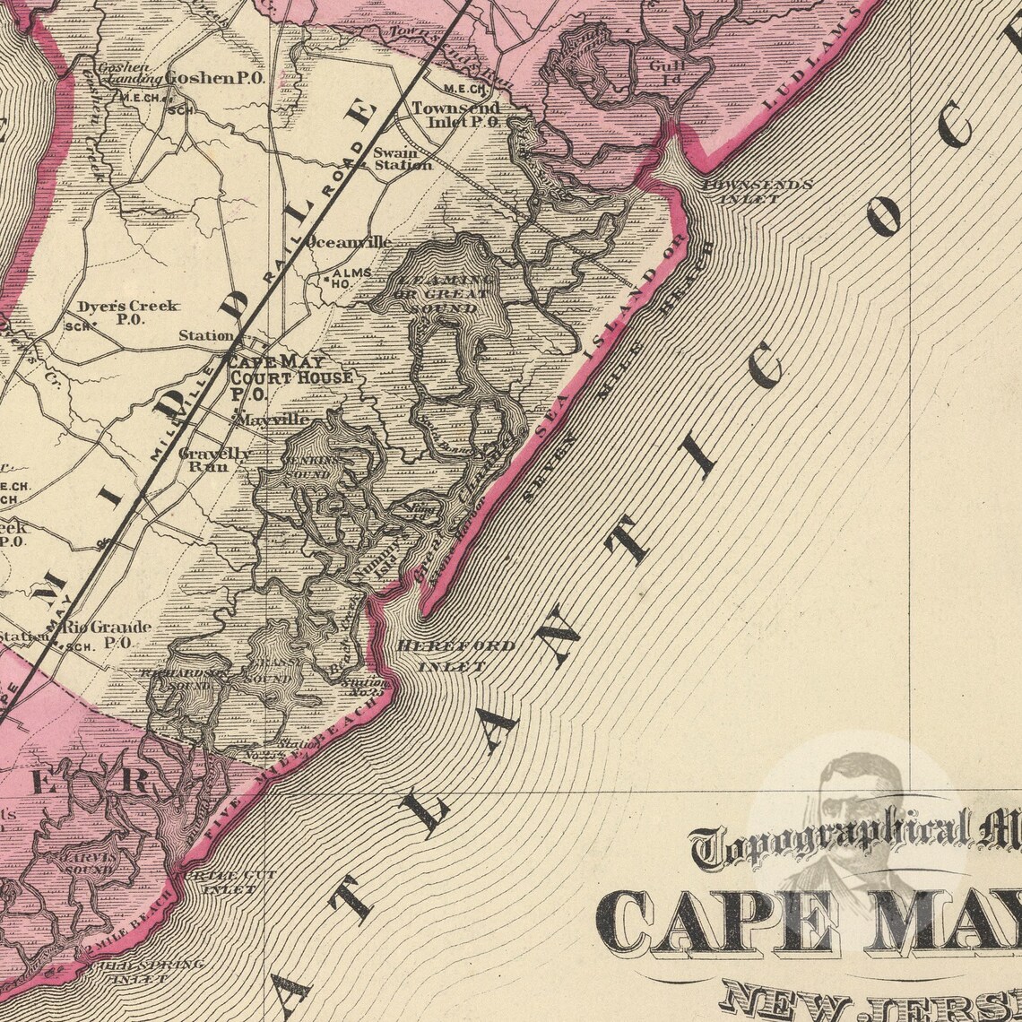 Cape May County New Jersey Vintage Map From 1872 Old County - Etsy