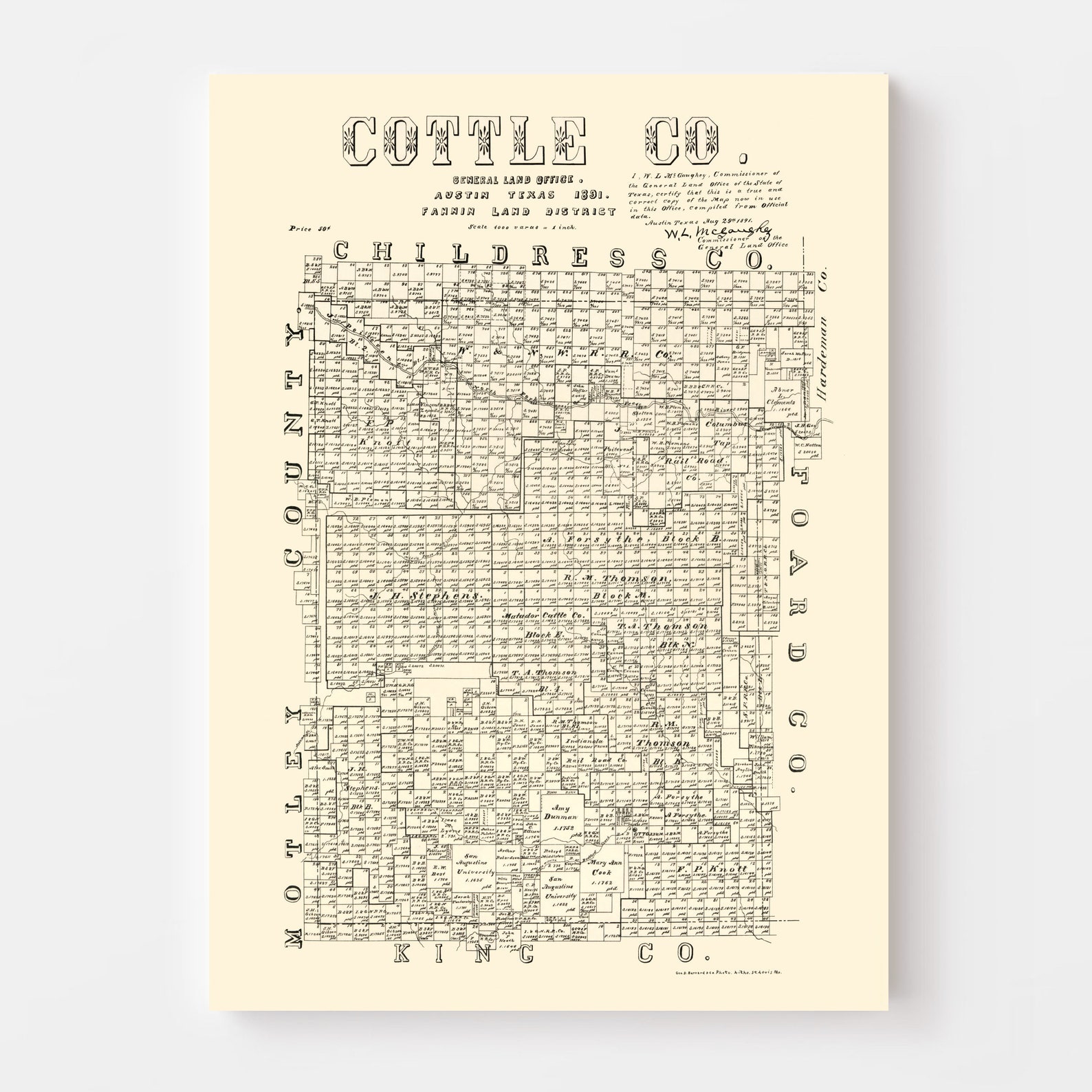 Cottle County Texas Map 1891 Old Map of Cottle County Texas - Etsy