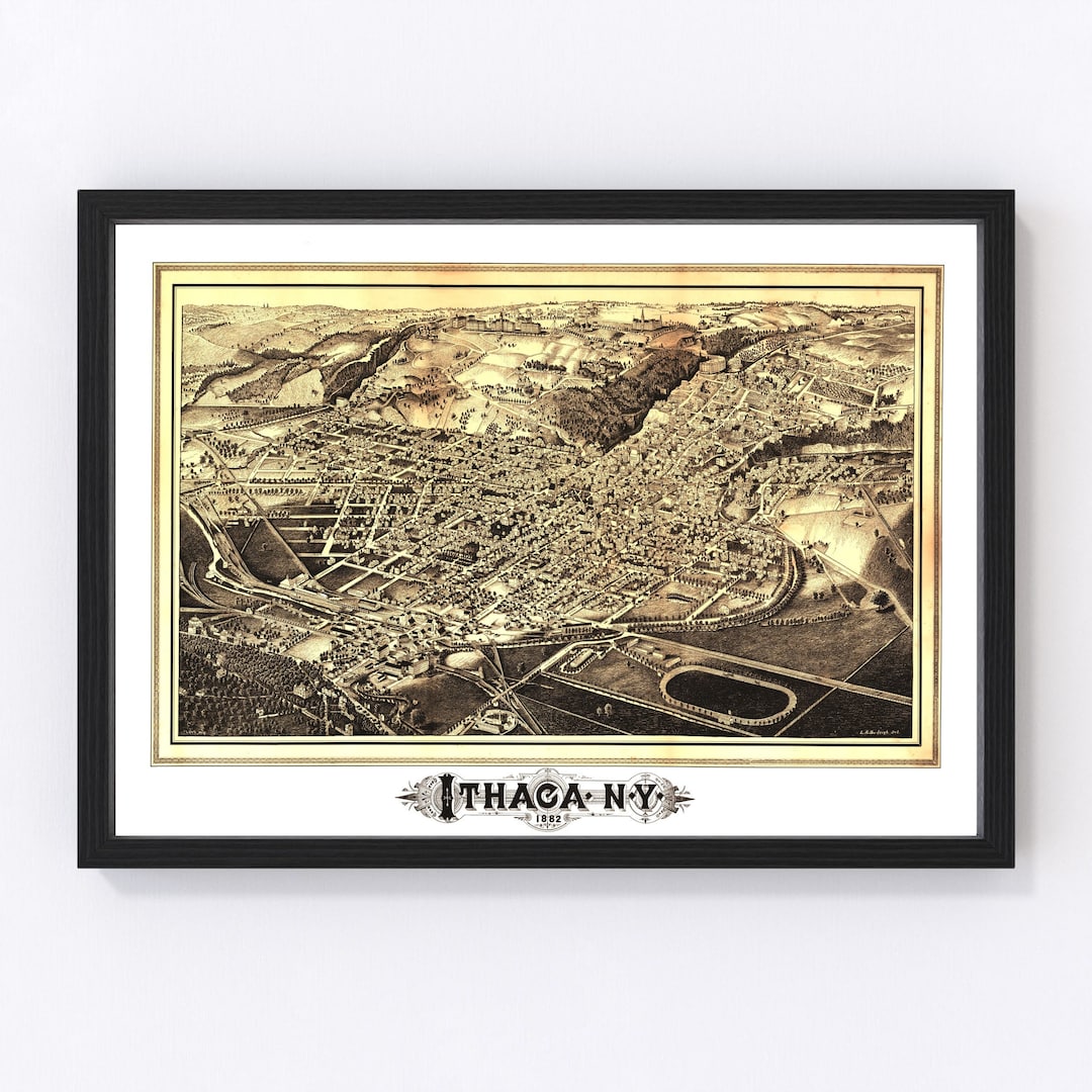 Ithaca Map 1882 - Old Map of Ithaca New York Art Vintage Print Framed ...