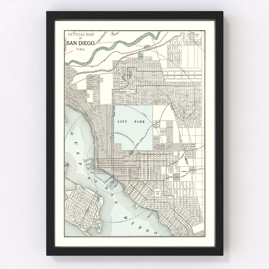 San Diego Map 1893, Vintage San Diego Map, Old San Diego California Art ...