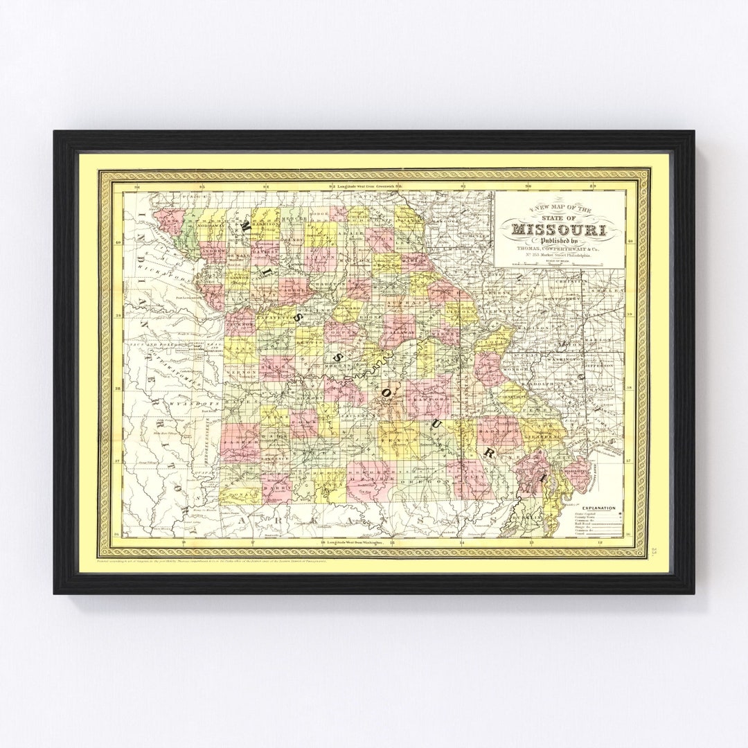 Missouri Map 1852 Old Map of Missouri Art Vintage Print Framed Wall Art ...
