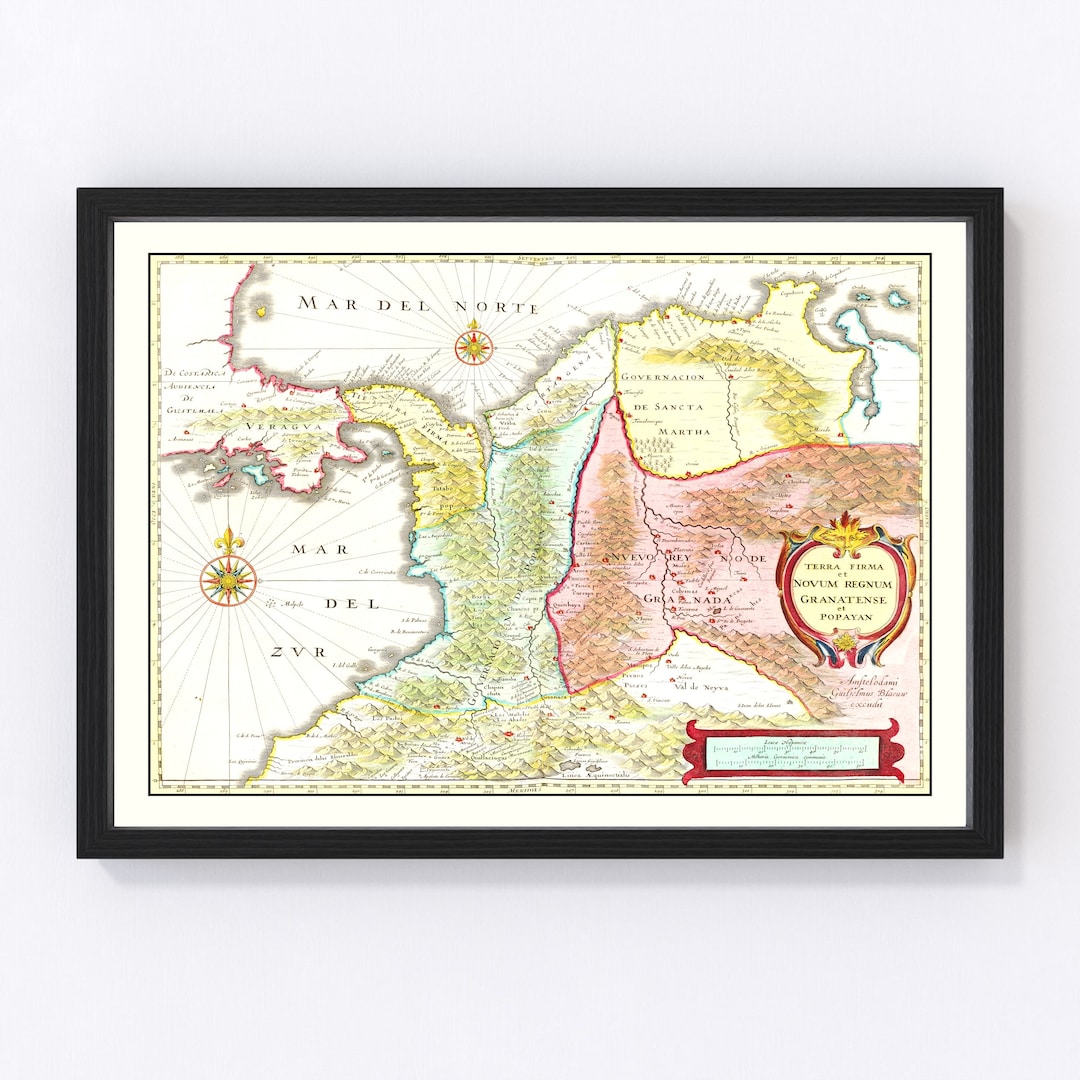 Colombia Map 1665, Vintage Colombia Map, Old Colombia Art, Wall Art ...