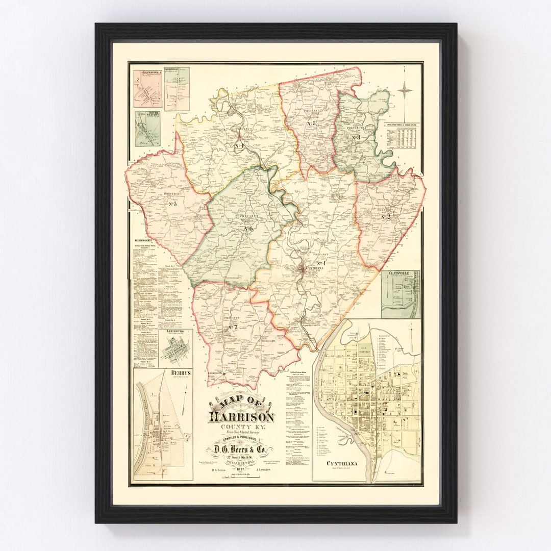Harrison County Kentucky Map 1877 - Old Map of Harrison County Kentucky ...
