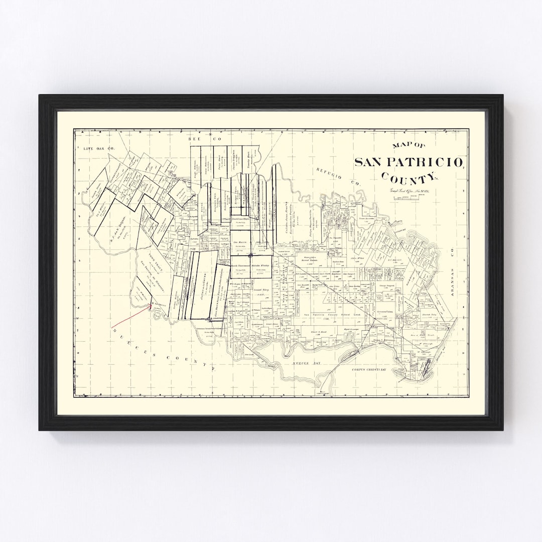 San Patricio County TX Map 1896 - Old Map of Texas Art Vintage Print ...