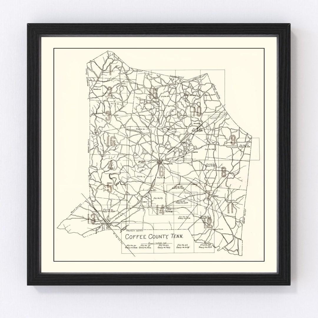 Coffee County Map 1938, Vintage Coffee County Map, Old Coffee County ...