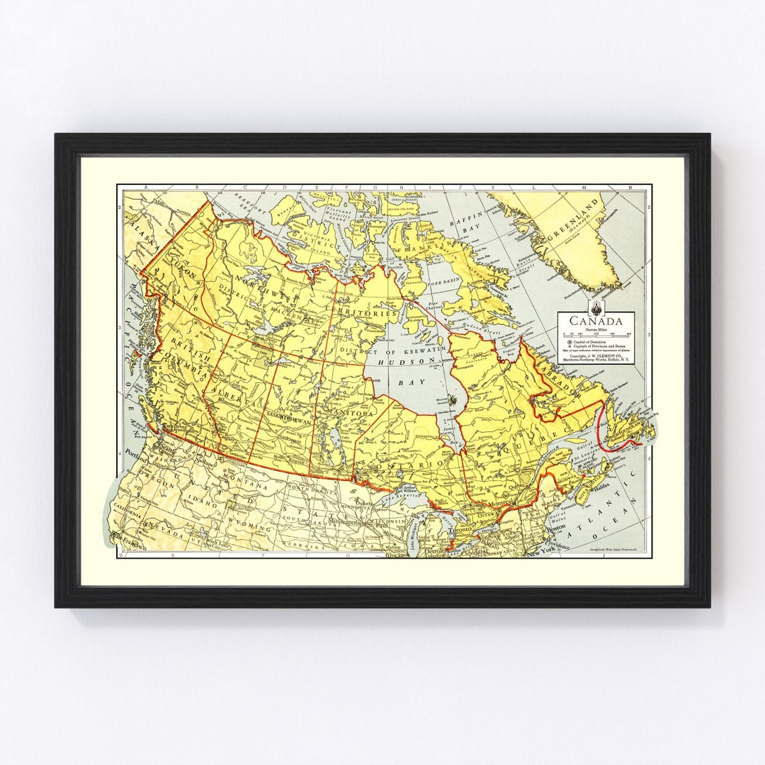Canada Map 1943, Vintage Canada Map, Old Canada Art, Wall Art Gift for ...