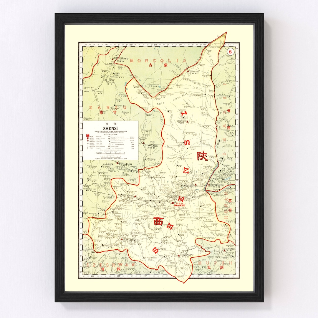 Shensi China Map 1917 Old Map of Shensi China China Art Vintage Print ...