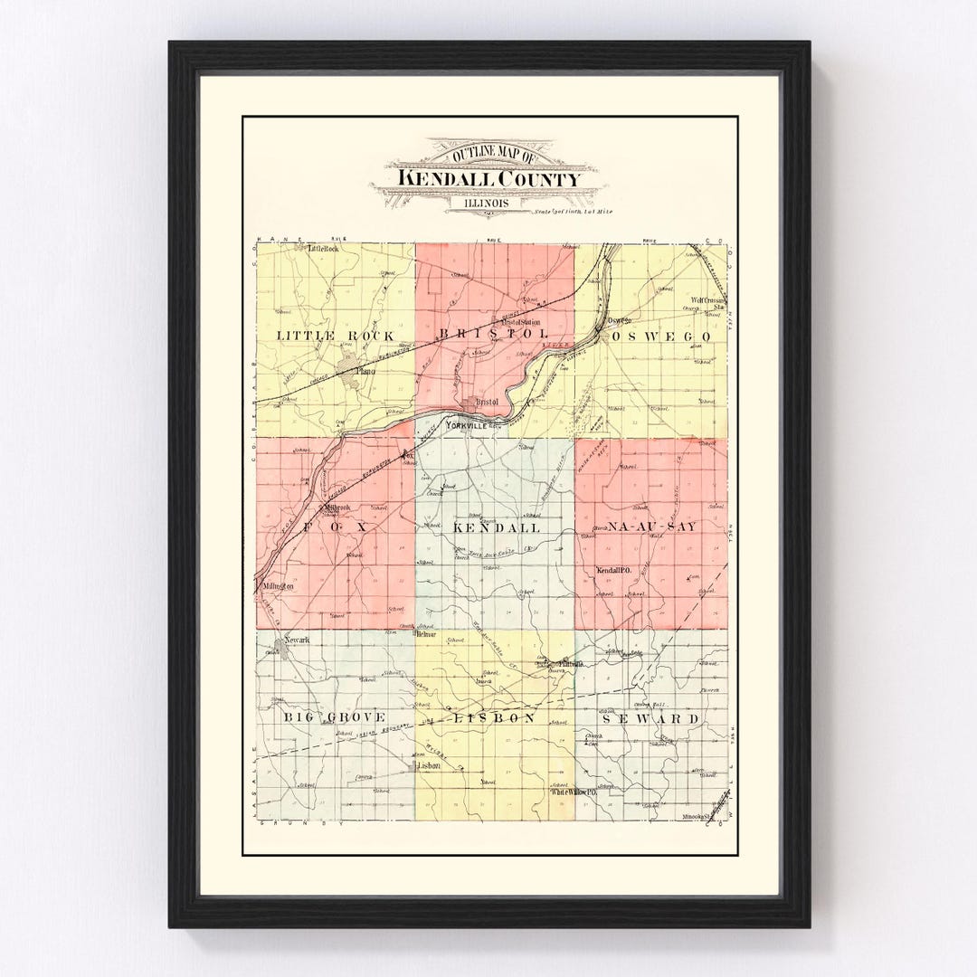 Kendall County Map 1903, Vintage Kendall County Map, Old Kendall County ...
