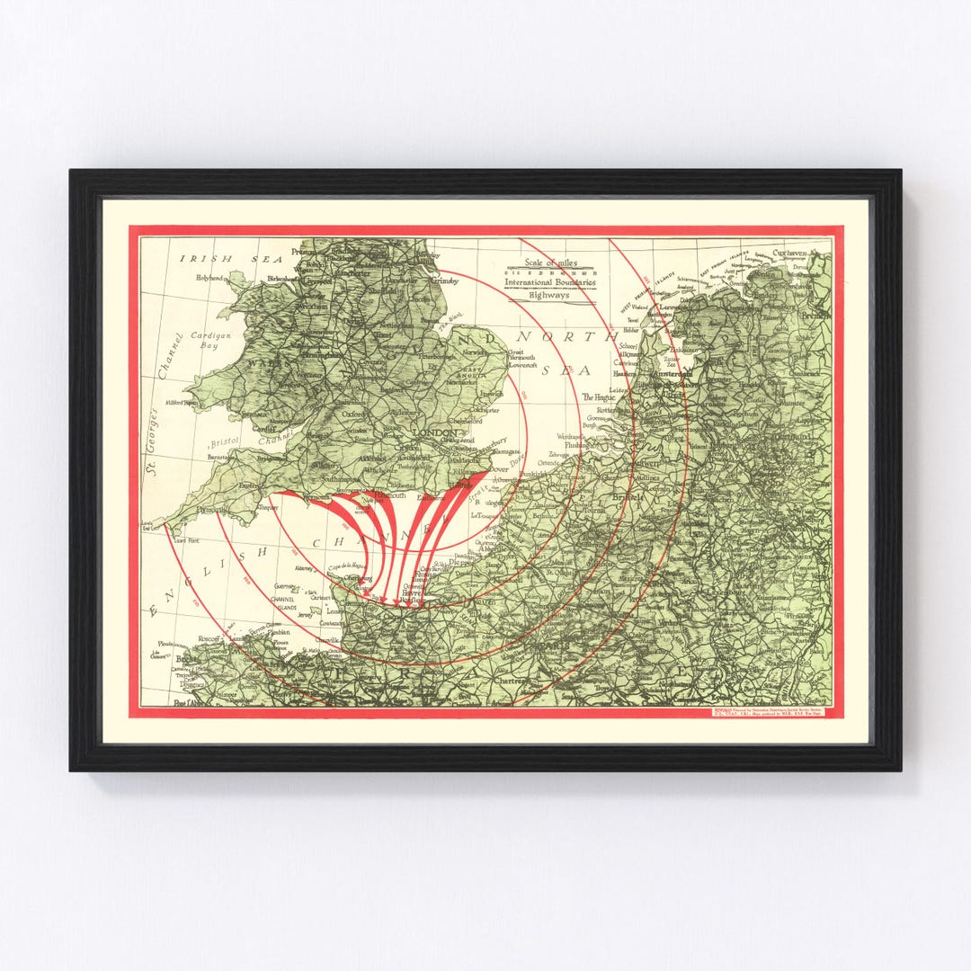 D-day Invasion Map 1944 World War II Art Vintage Print Framed Wall Art ...
