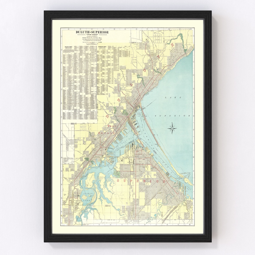Duluth Map 1921, Vintage Duluth Map, Old Duluth Minnesota Art, Wall Art ...