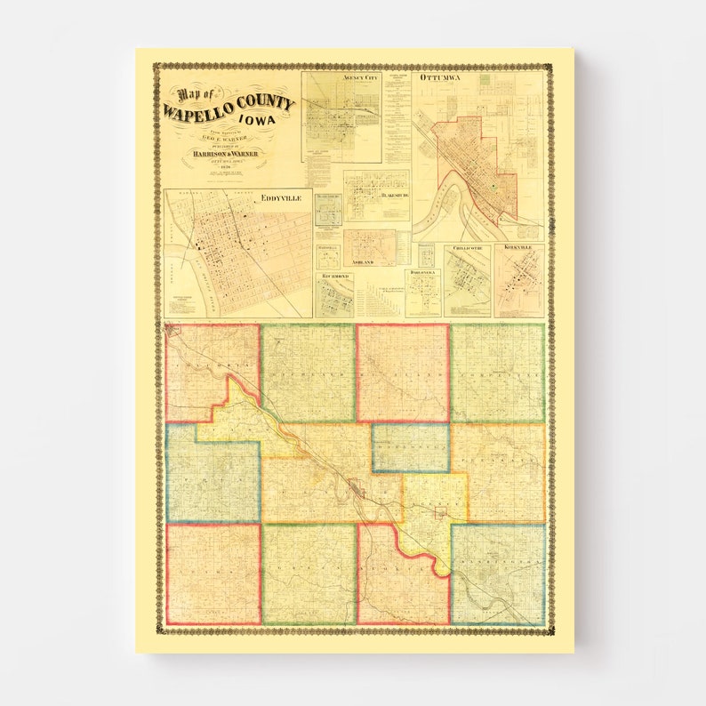 Wapello County Iowa Map 1870 Old Map of Wapello County Iowa - Etsy