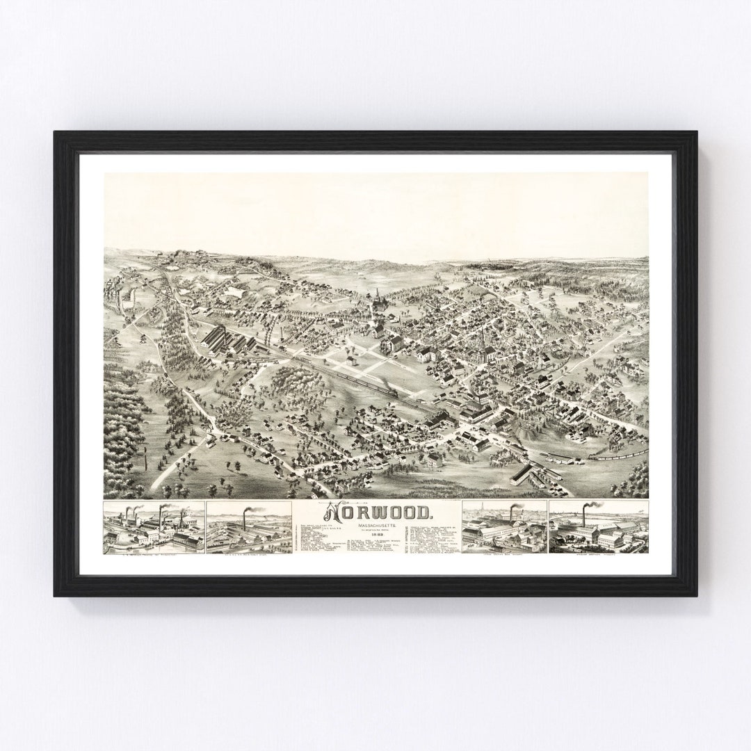 Norwood Map 1882 - Old Map of Norwood Massachusetts Art Vintage Print ...