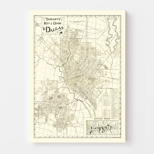 Dallas Map 1925 Old Map of Dallas Texas Art Vintage Print Framed Canvas ...