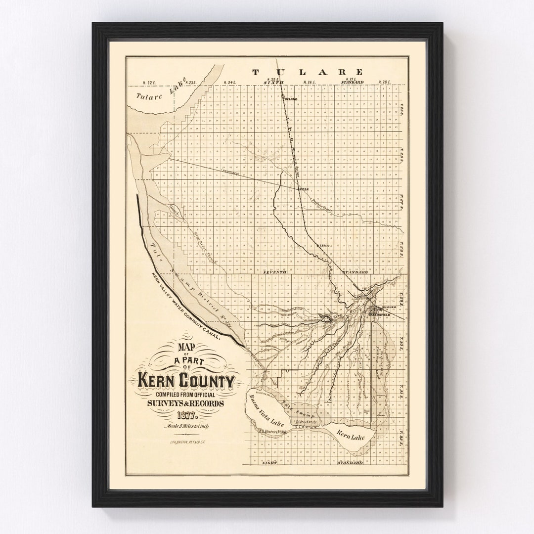 Kern County Map 1877, Vintage Kern County Map, Old Kern County ...